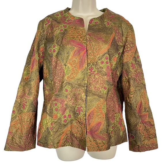 Chico's | Jackets & Coats | Chicos Embroidered Pink Green Floral Suit ...